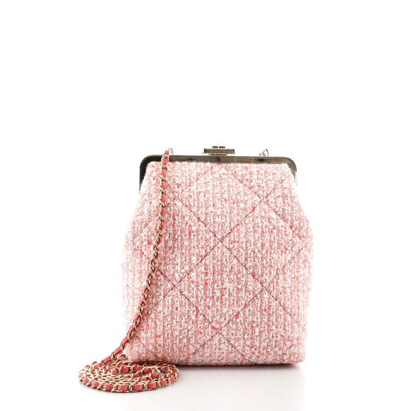 CHANEL | Bags | Chanel Kiss Lock Phone Holder With Chain Quilted Tweed ...